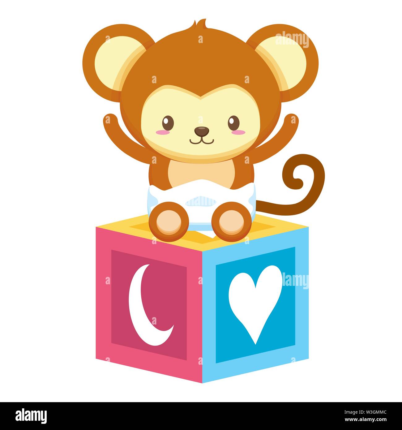 cute little monkey with block baby character Stock Vector Image & Art ...