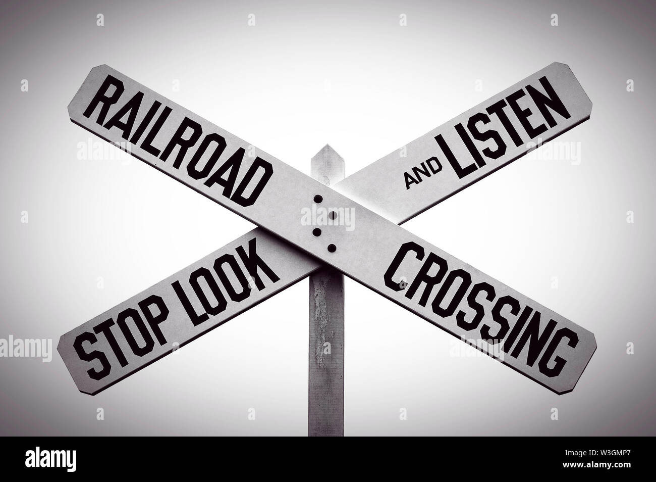 Classic Railroad Crossing STOP, LOOK, and LISTEN Caution Warning Sign ...