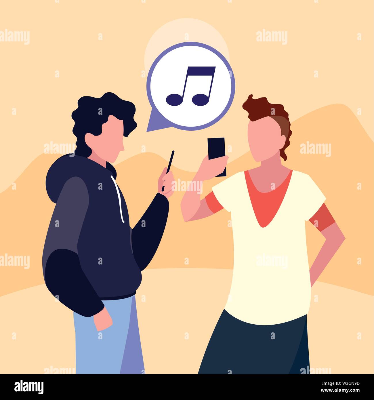 two men using smartphone social media vector illustration Stock Vector ...