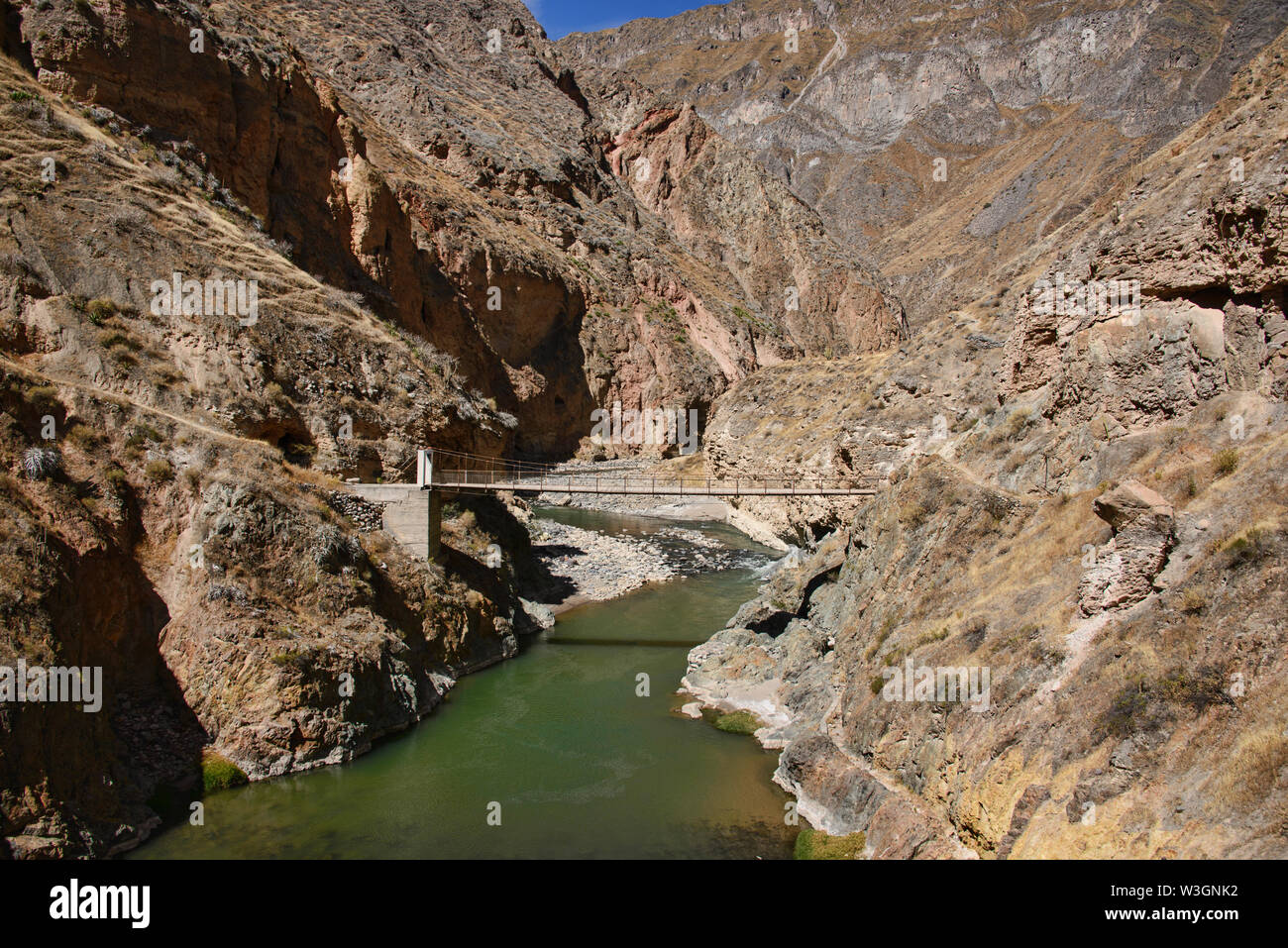 The Colca River running through the immense Colca Canyon, Peru Stock ...