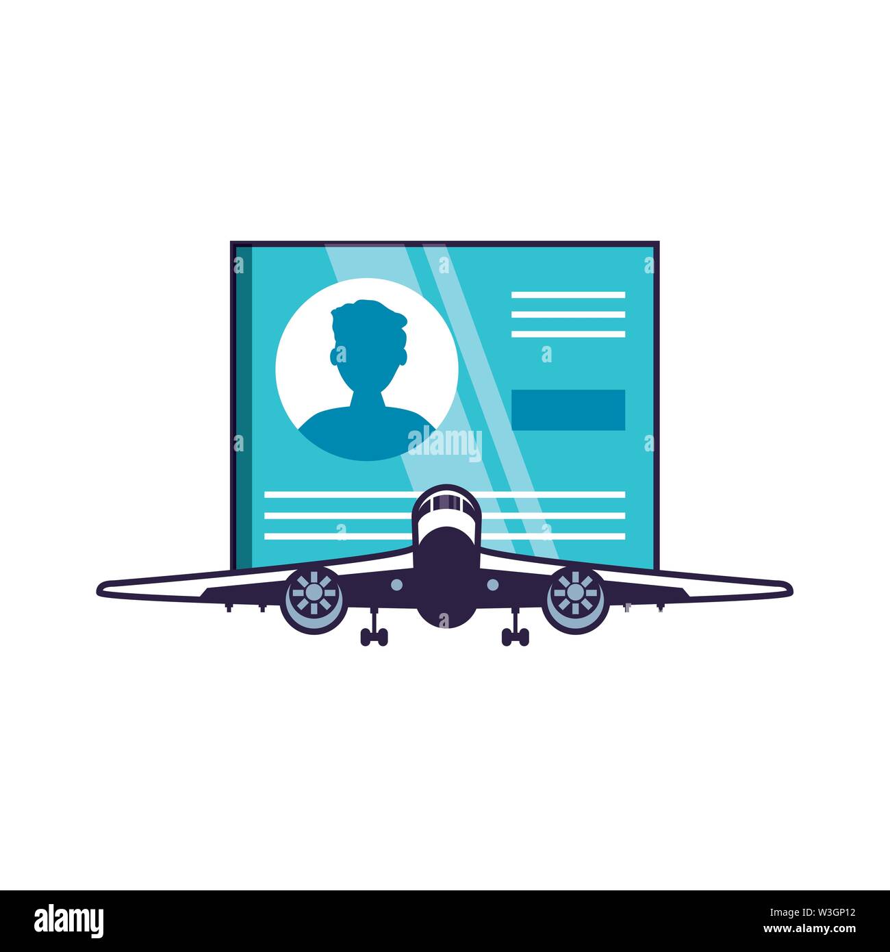 airplane flying with id document vector illustration design Stock ...