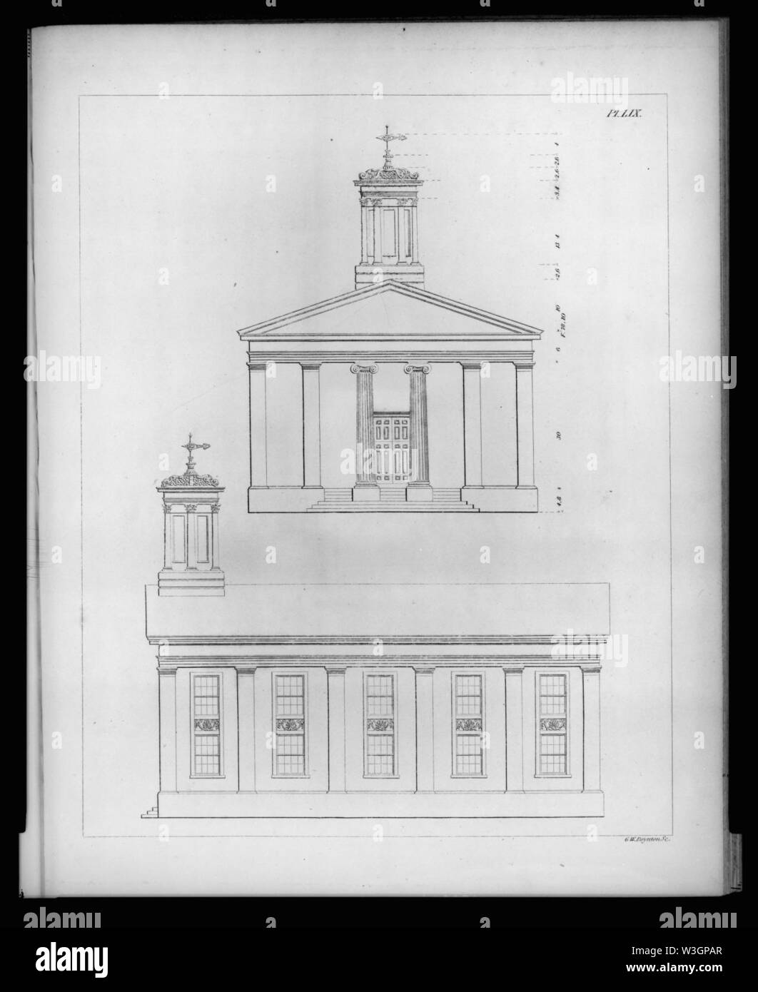 Church and its details. Design for front and side of church. Elevations ...