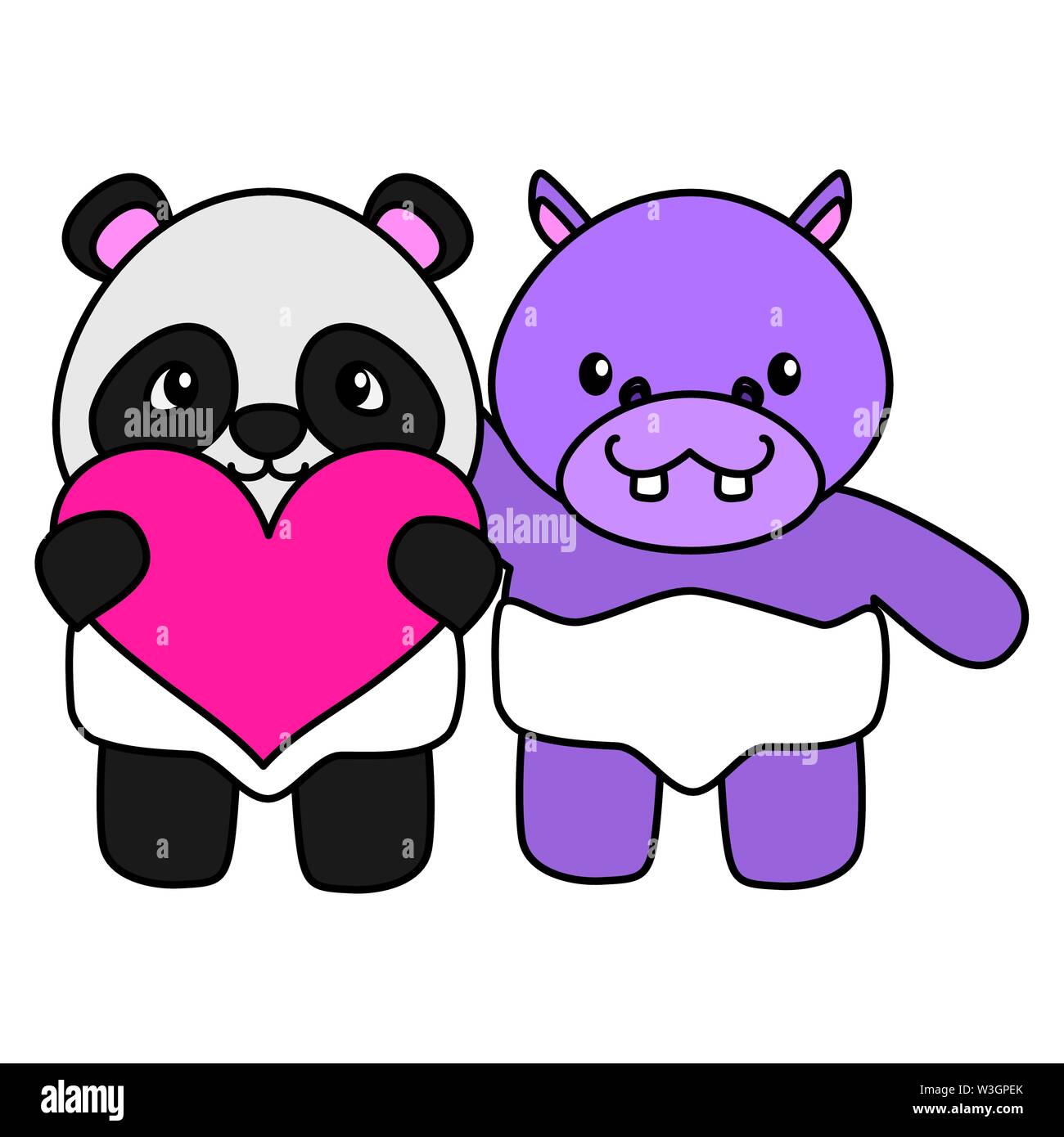 cute little bear panda and hippo with heart Stock Vector Image & Art ...