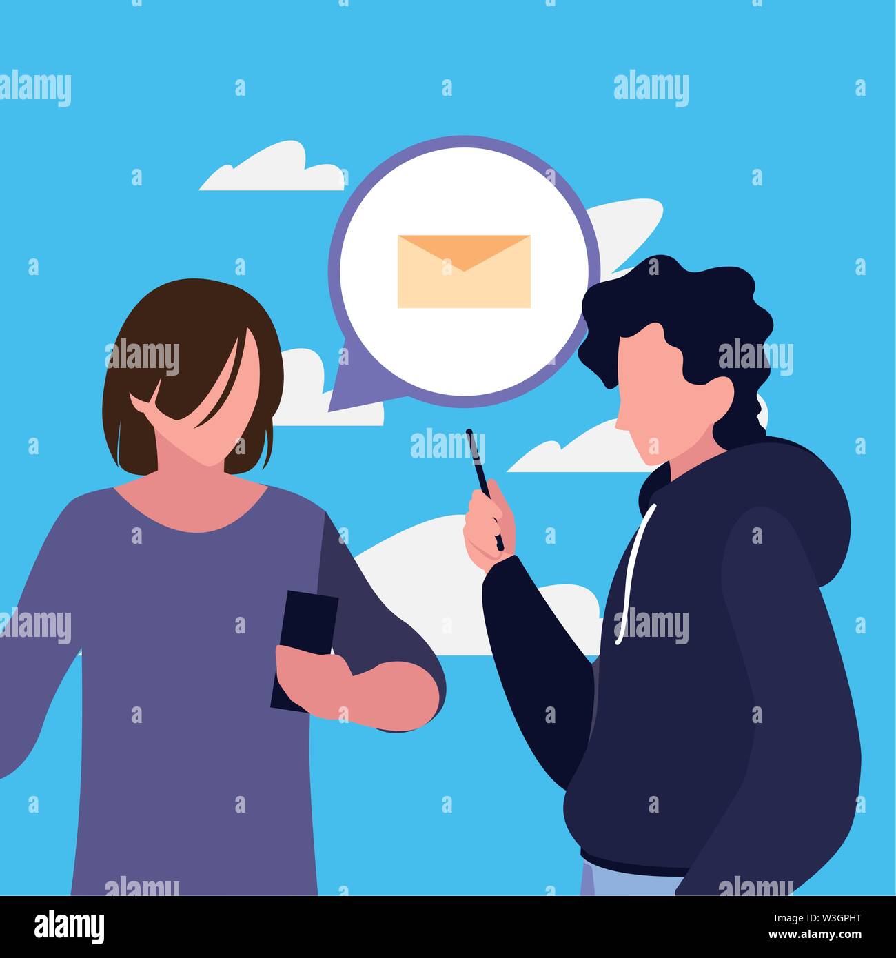 two men using smartphone social media vector illustration Stock Vector ...