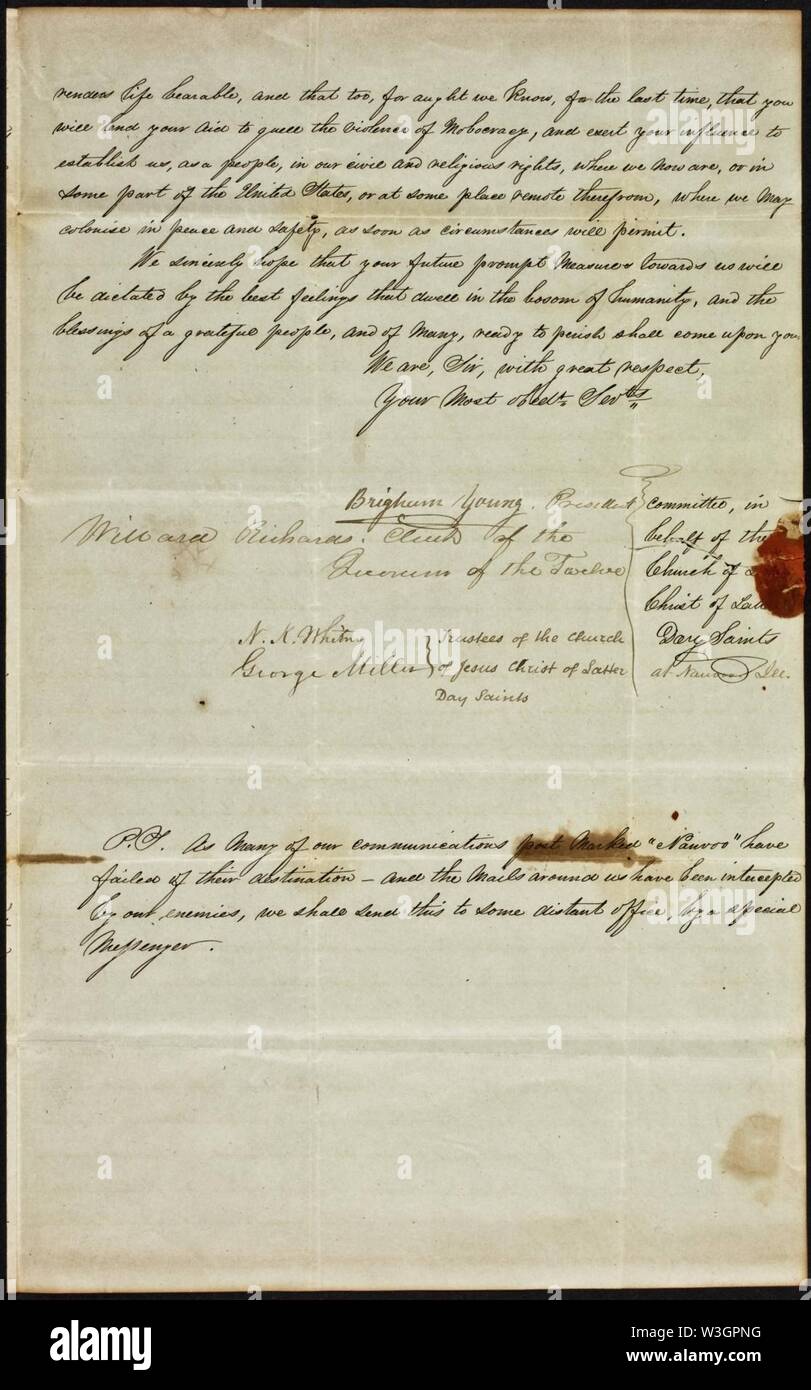 Church of Jesus Christ of Latter-day Saints letter to the Governor of ...