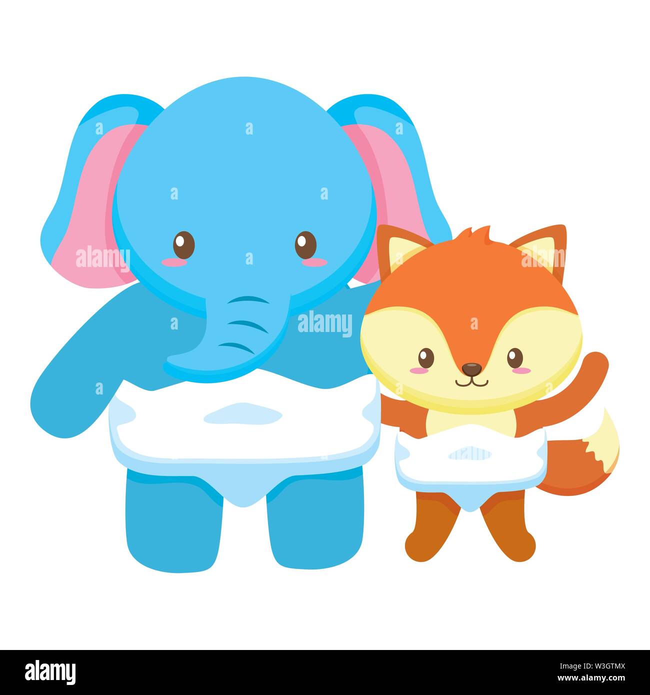 cute little elephant with fox babies characters Stock Vector Image ...