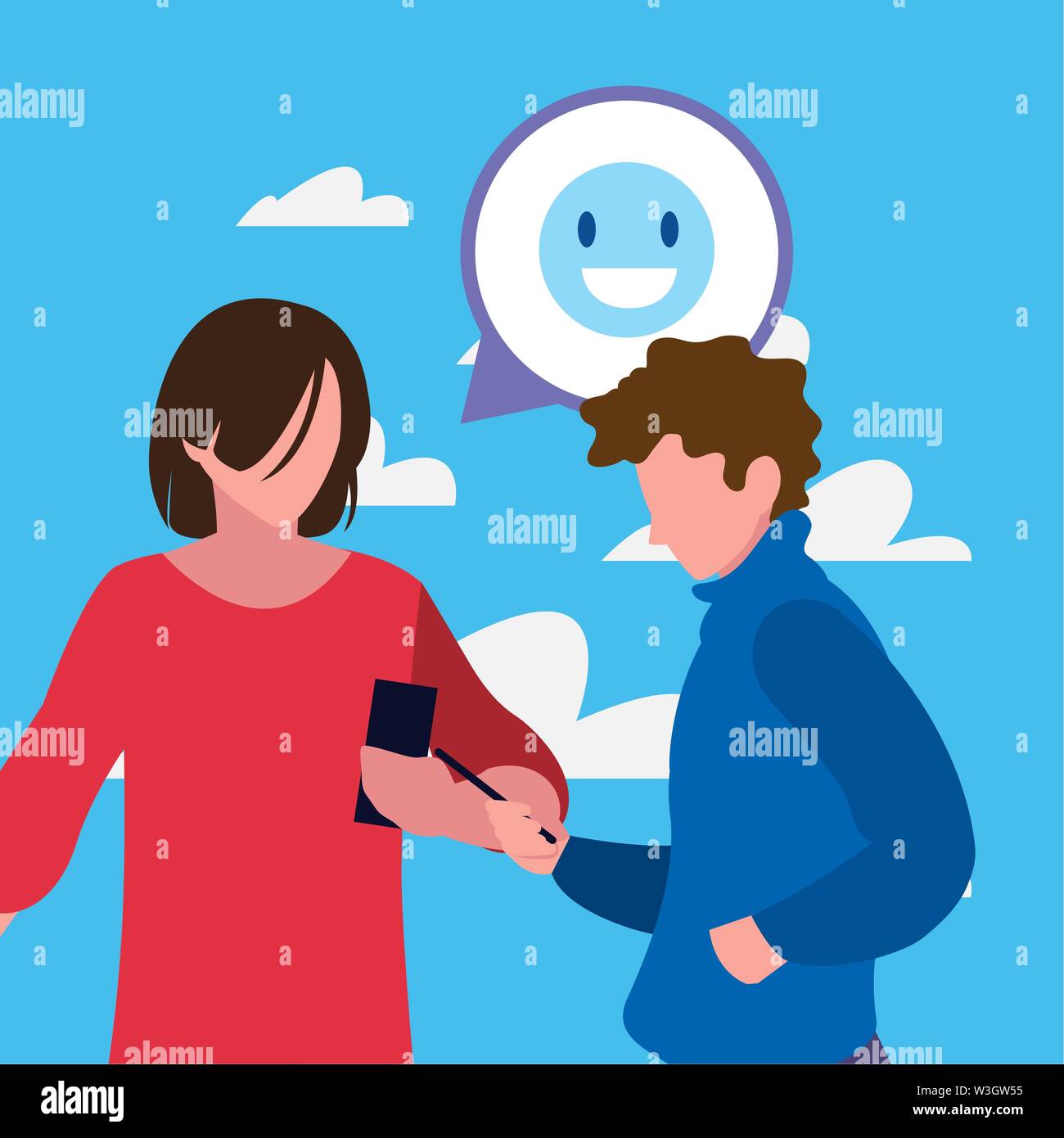 two men using smartphone social media vector illustration Stock Vector ...