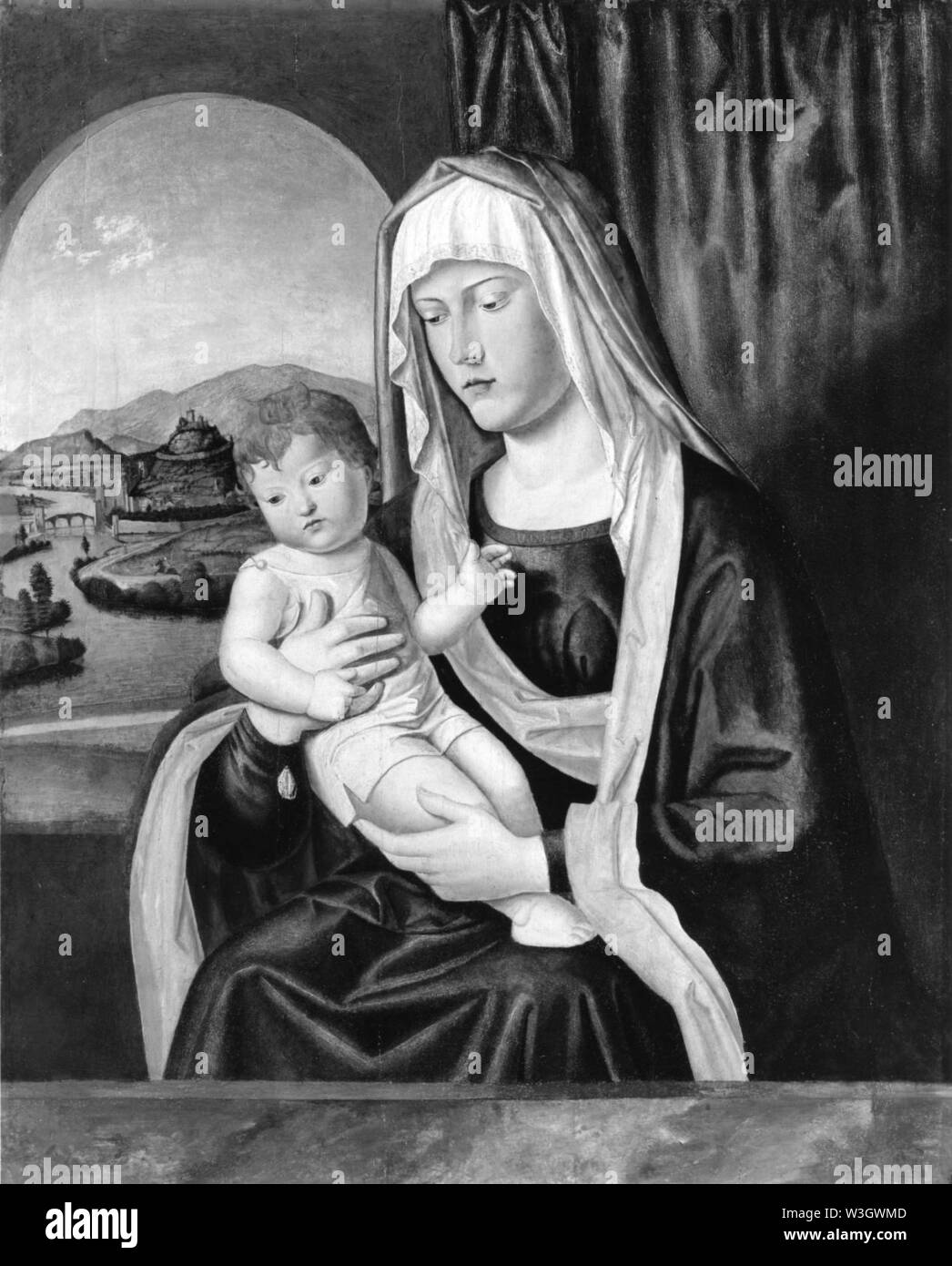 Image of the virgin with the child Black and White Stock Photos ...