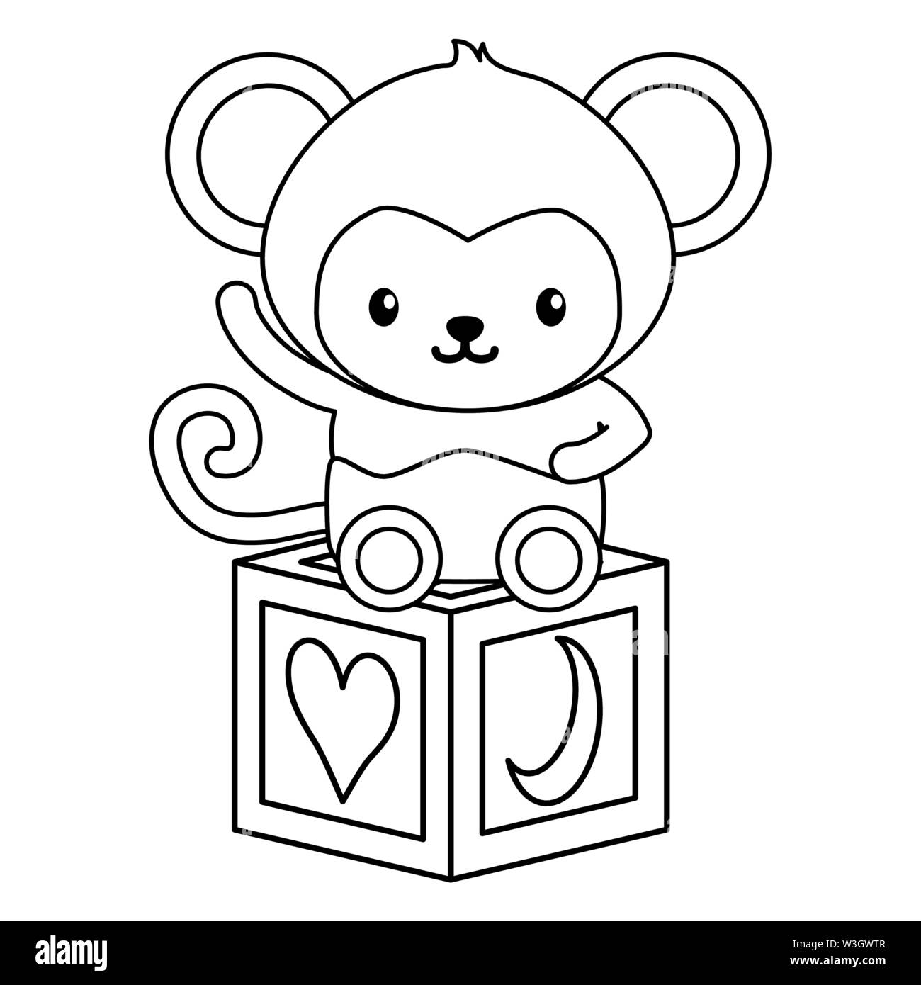 cute little monkey with block baby character Stock Vector Image & Art ...