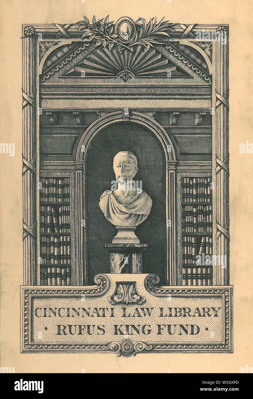 Cincinnati Law Library Rufus King Fund bookplate (1903) by Edwin Davis ...
