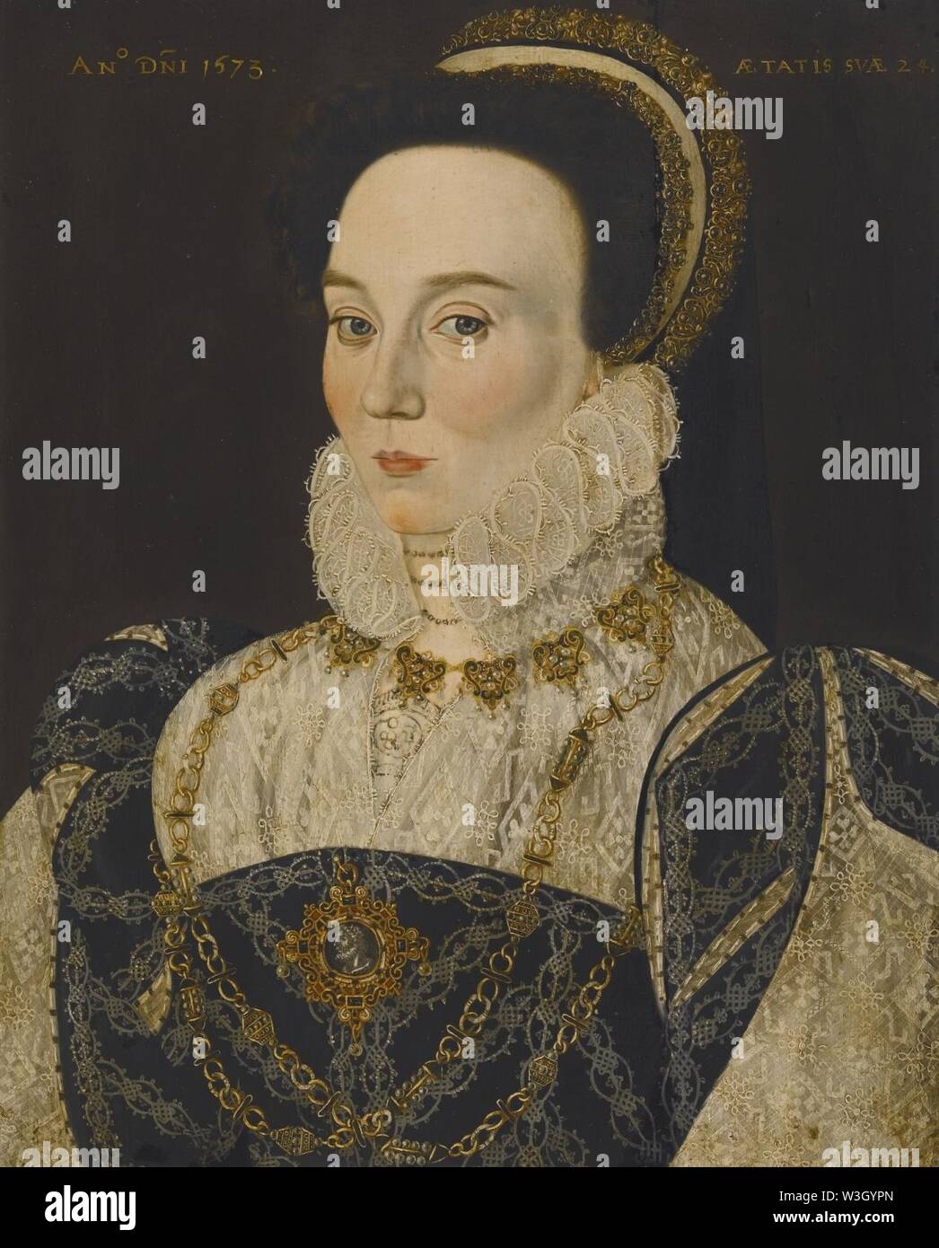 Circle of George Gower Portrait of a Lady dated 1573 Stock Photo - Alamy