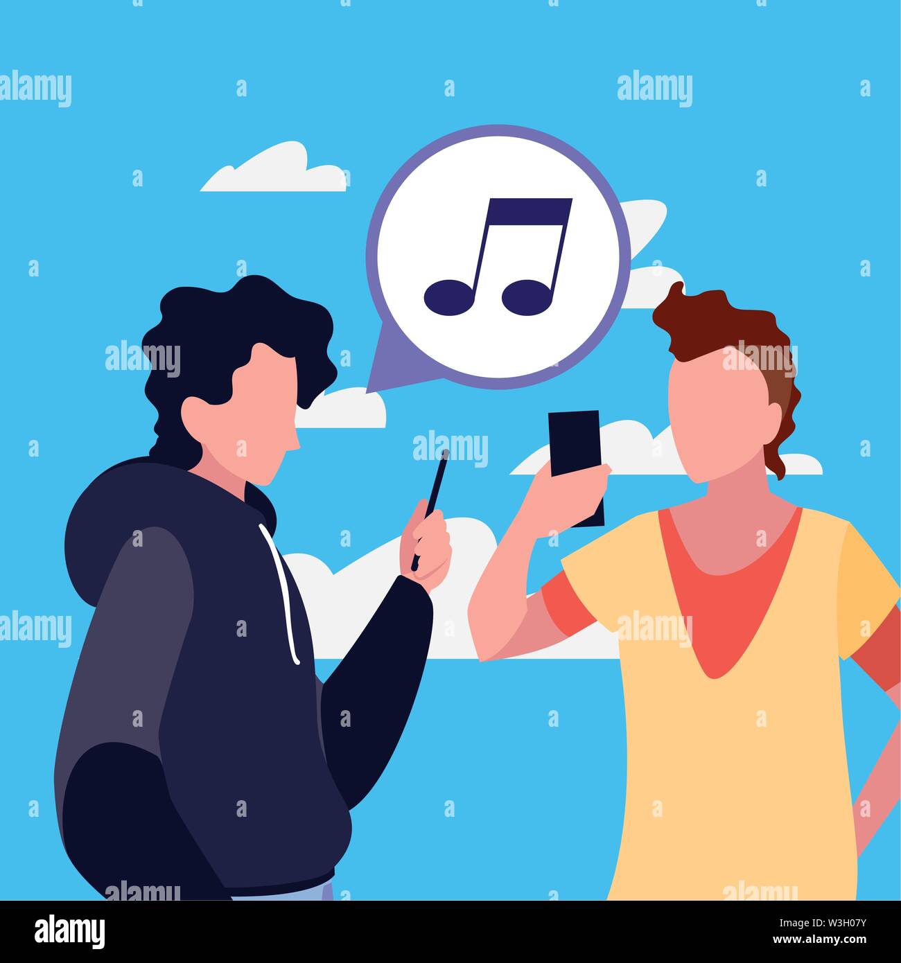 two men using smartphone social media vector illustration Stock Vector ...