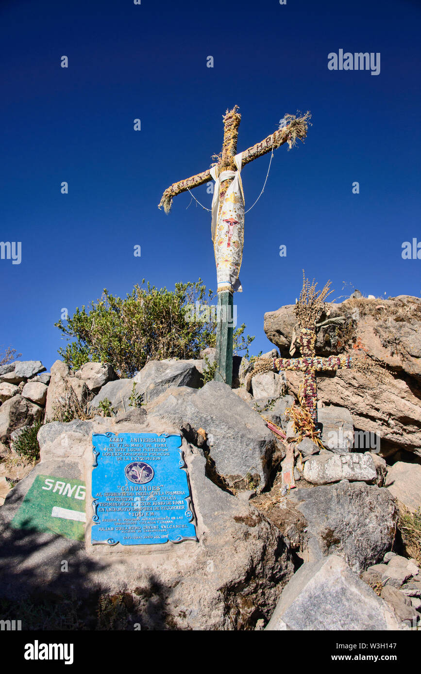 Cross sign in the Colca Canyon, Peru Stock Photo - Alamy