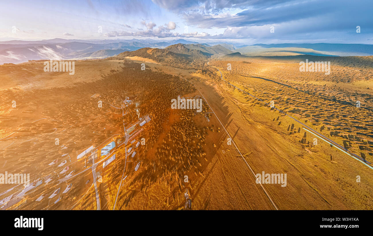 Panorama of the mountains in Altai on a summer clear day. A landscape ...