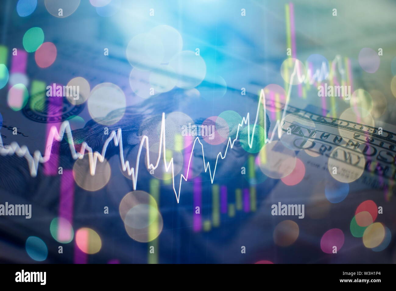 Abstract financial trading graphs on monitor. Background with currency ...