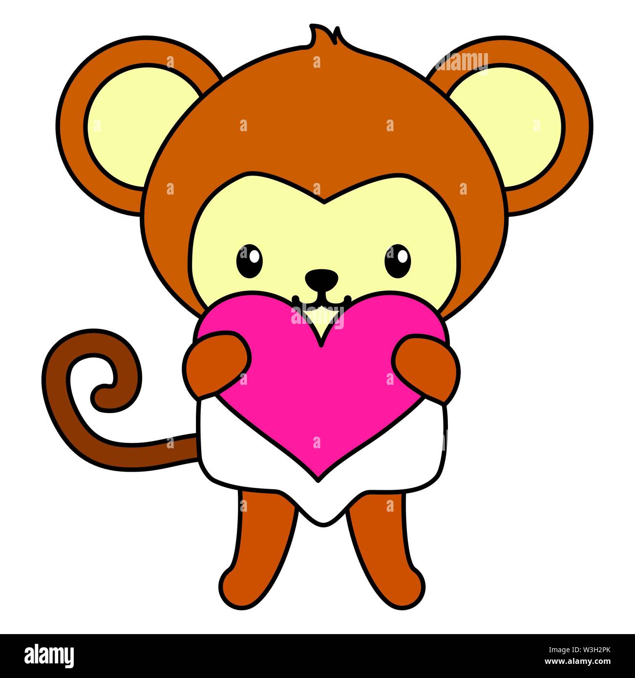 cute little monkey with heart baby character Stock Vector Image & Art ...