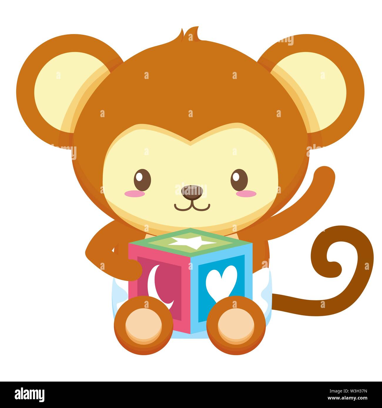 cute little monkey with block baby character Stock Vector Image & Art ...