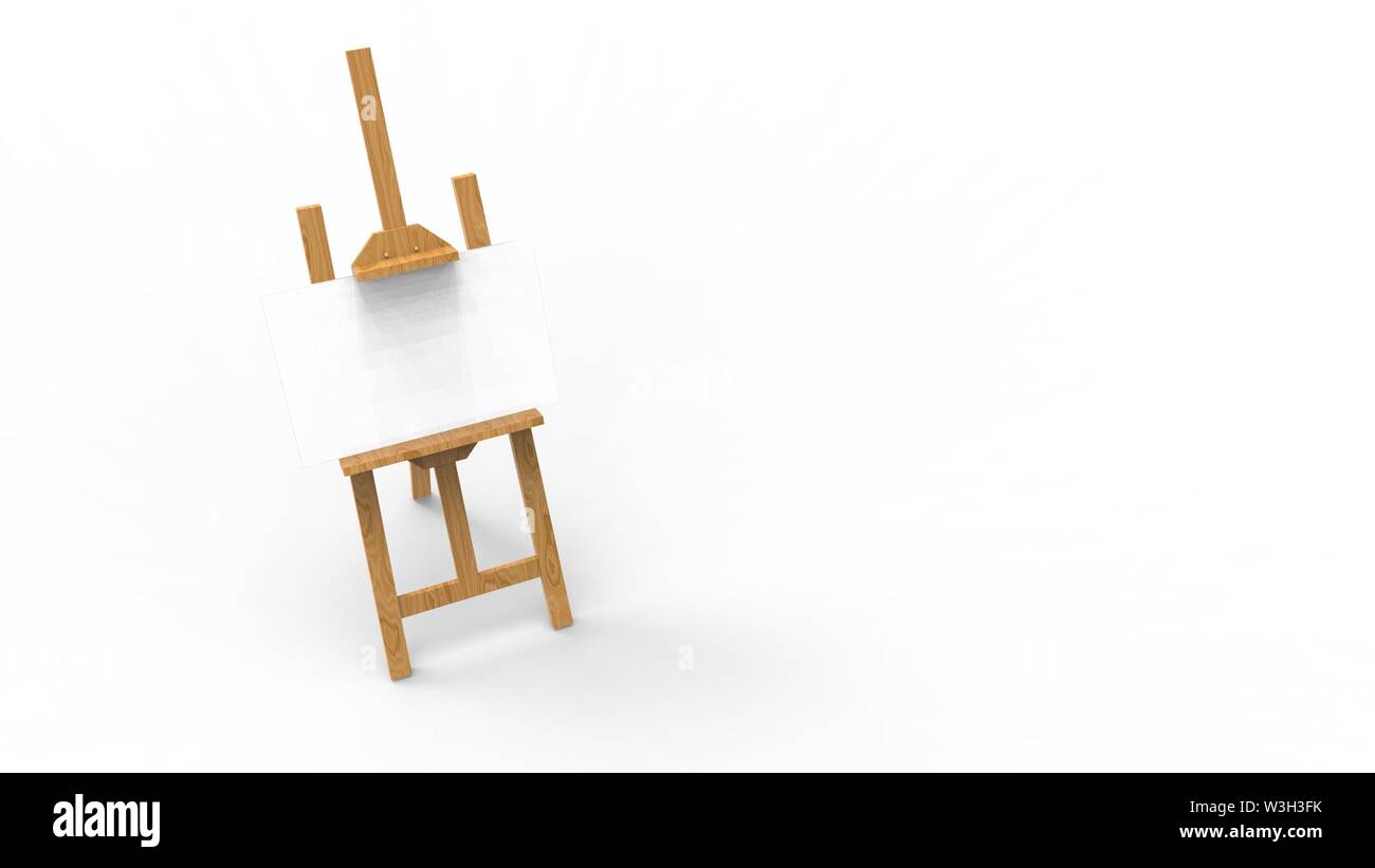 3d rendering animation of a painting easel in white studio background ...