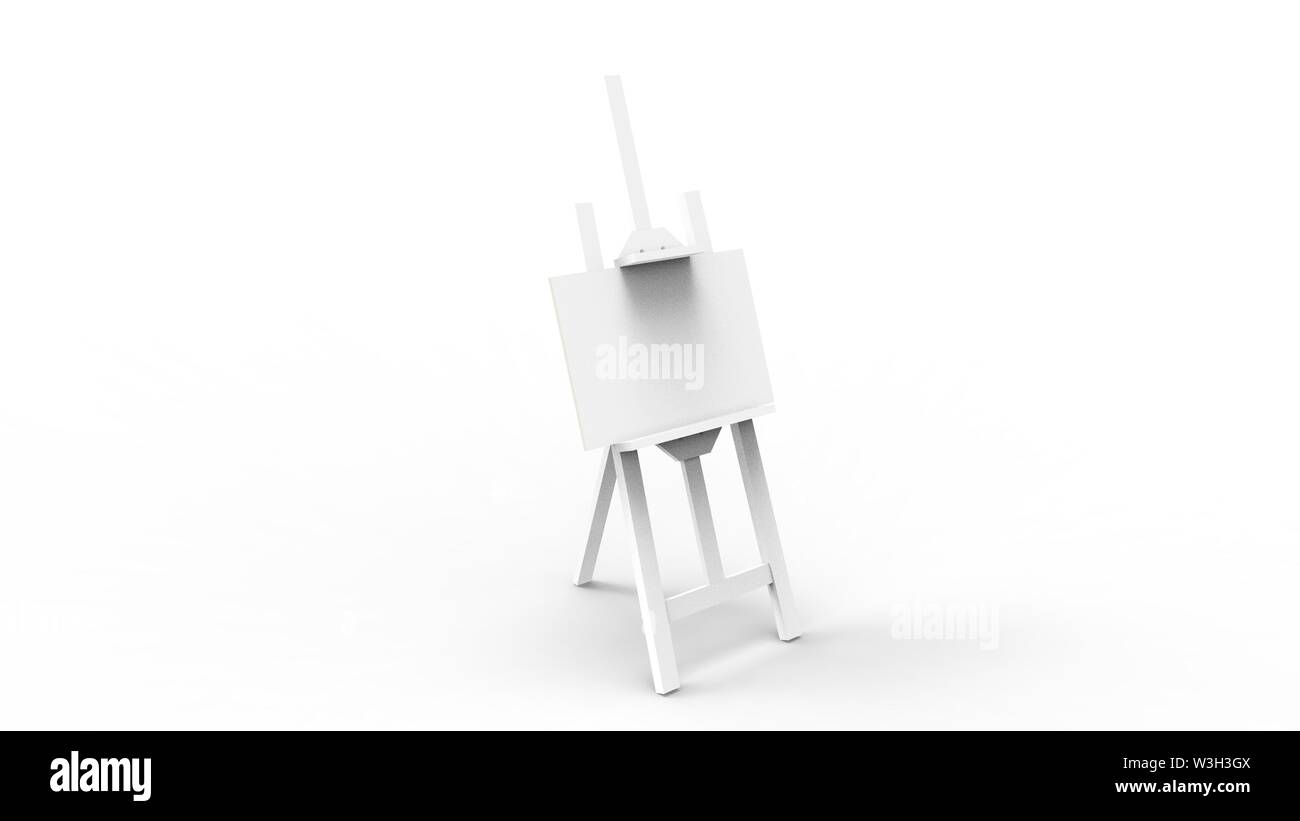 3d rendering animation of a painting easel in white studio background ...