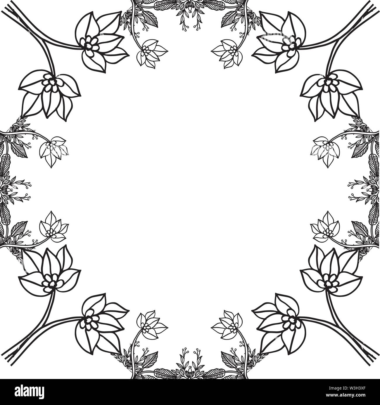 Design greeting card, pattern flower and leaf, with decor of frame ...