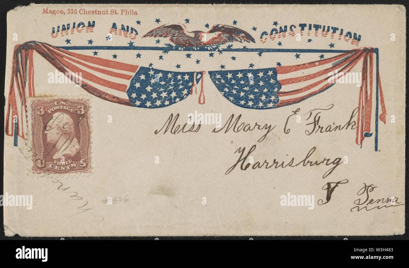 Civil War envelope showing American flags with eagle and stars above ...