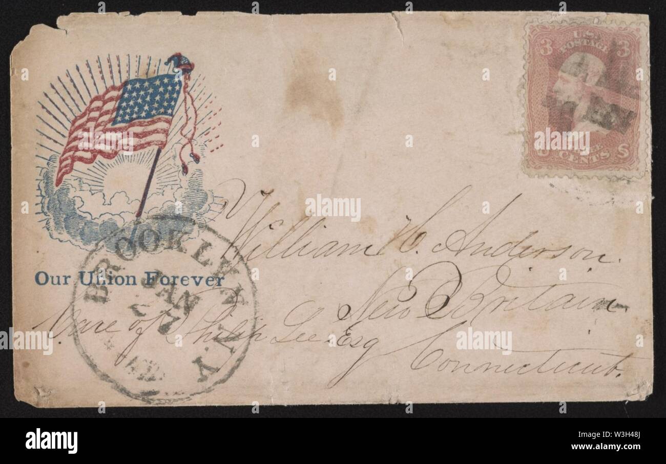 Civil War envelope showing American flag in sunburst with message ‘Our ...