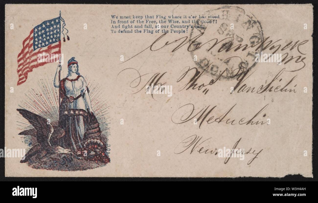 Civil War envelope showing Columbia with eagle, American flag, and ...