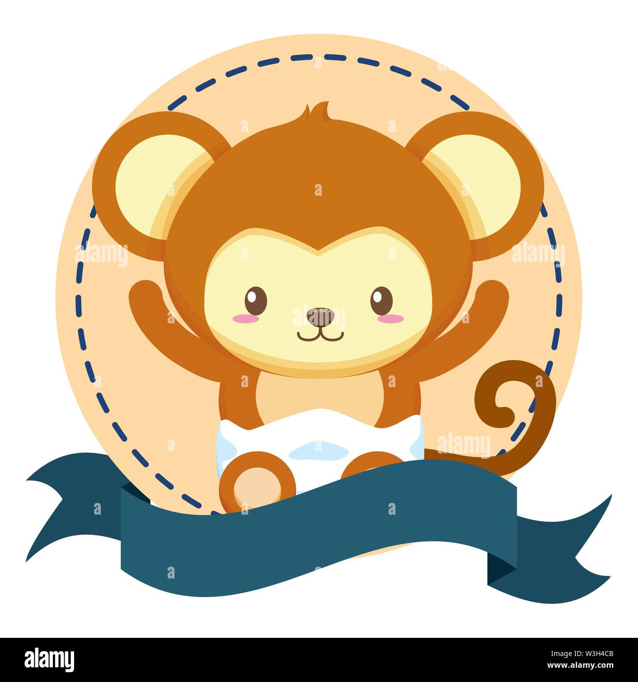 cute little monkey in frame with ribbon baby Stock Vector Image & Art ...