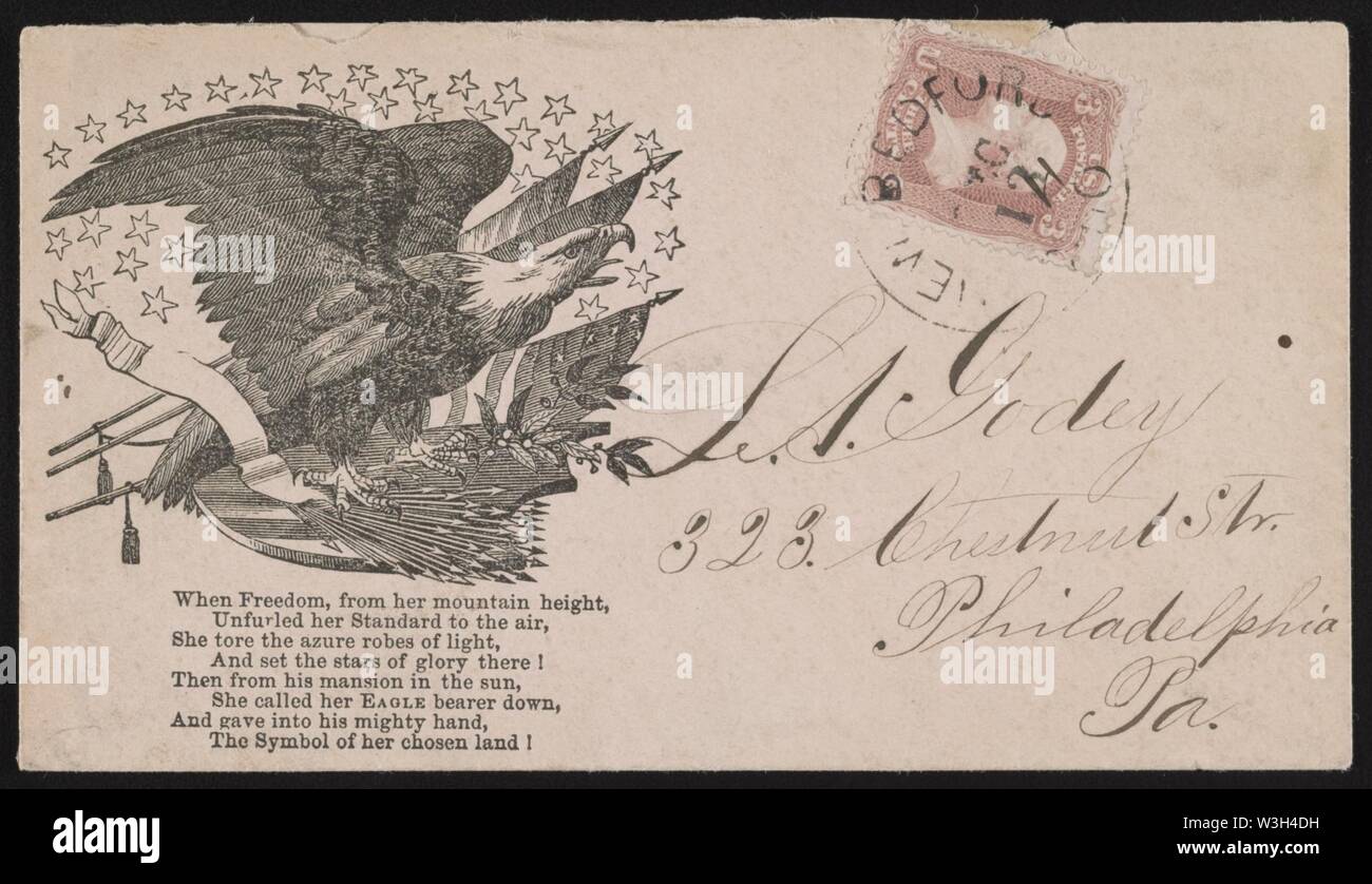 Civil War envelope showing eagle with American flags, shield, arrows ...