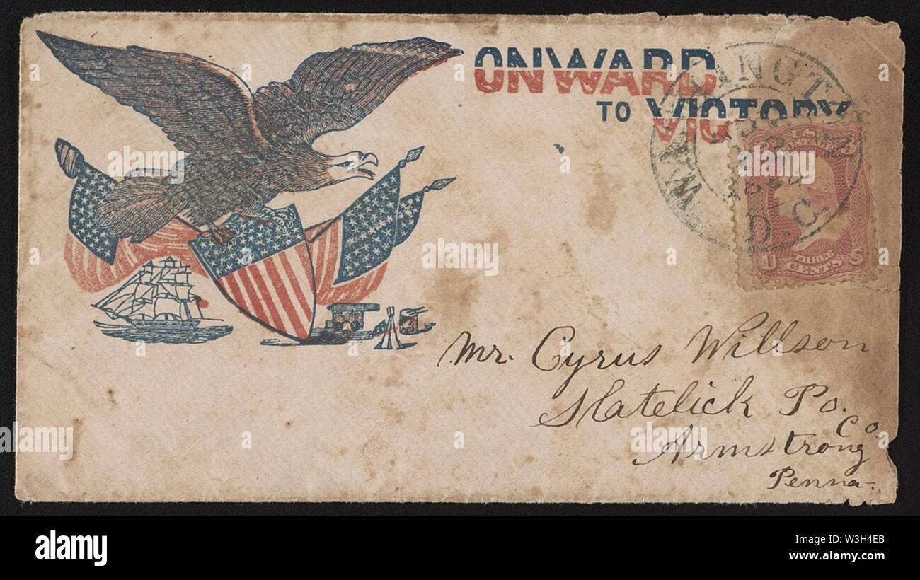 Civil War envelope showing eagle with American flags and shield above ...