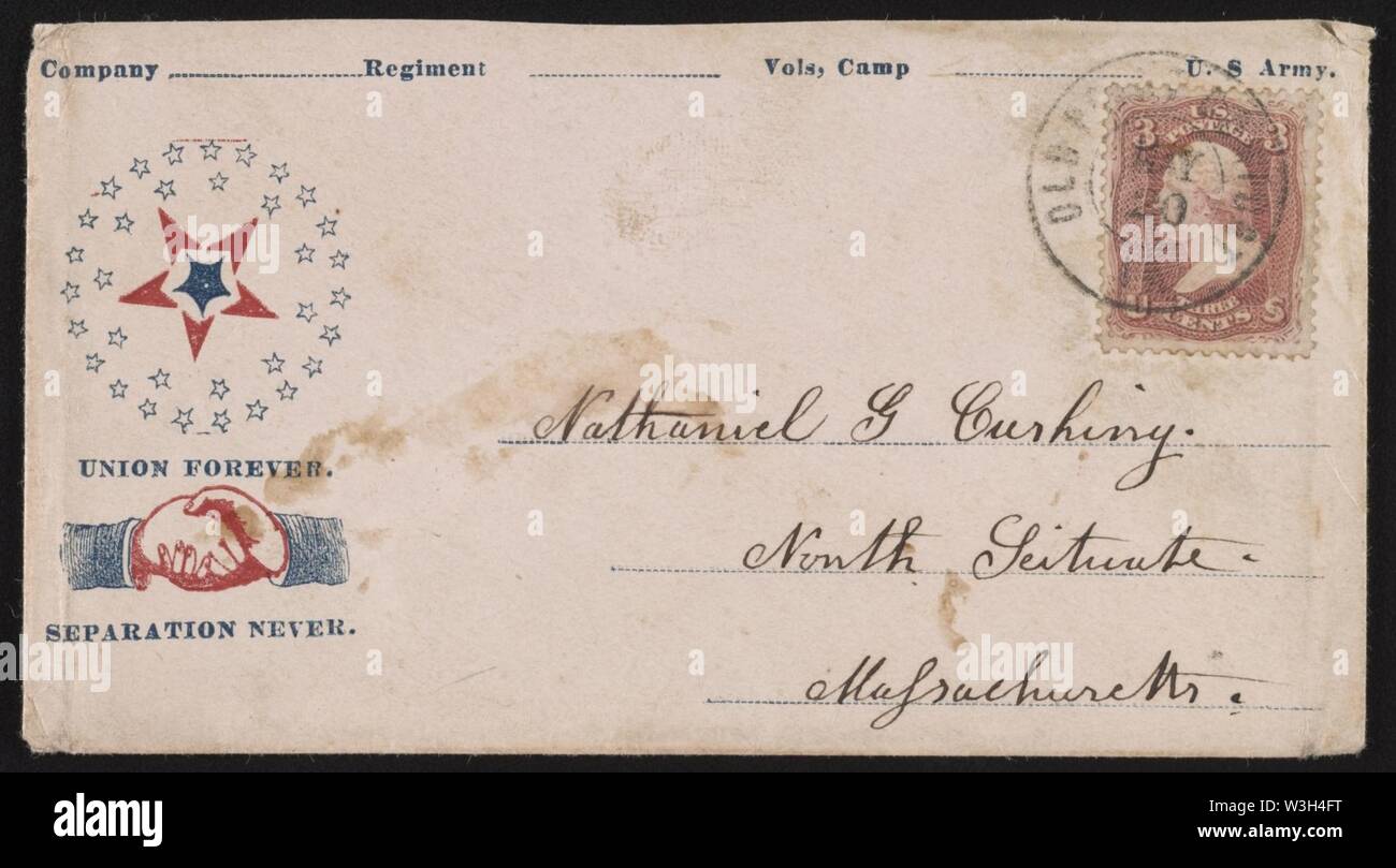Civil War envelope showing star design and handshake with message ...