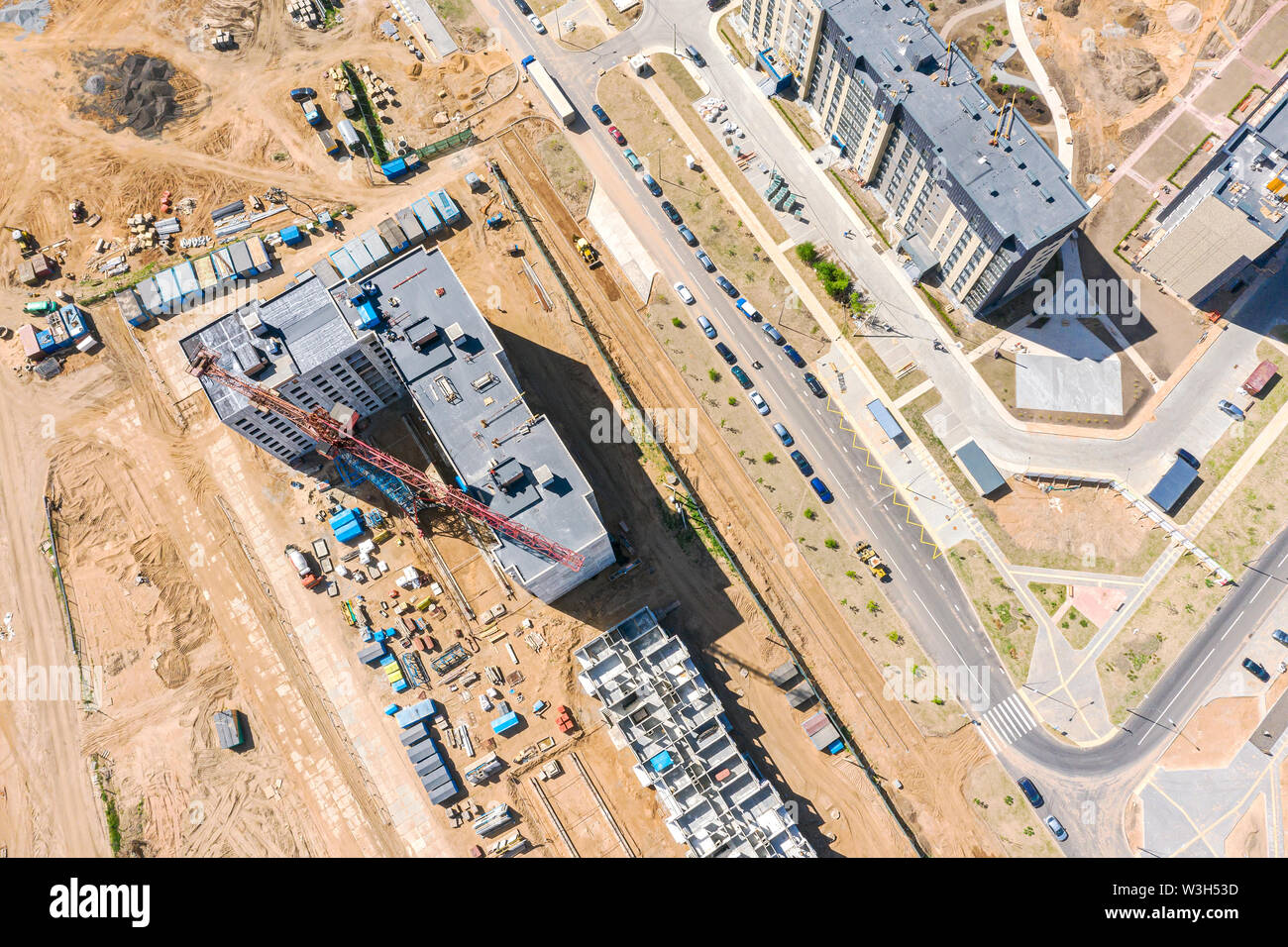 construction of modern high-rise residential buildings. birds eye view ...