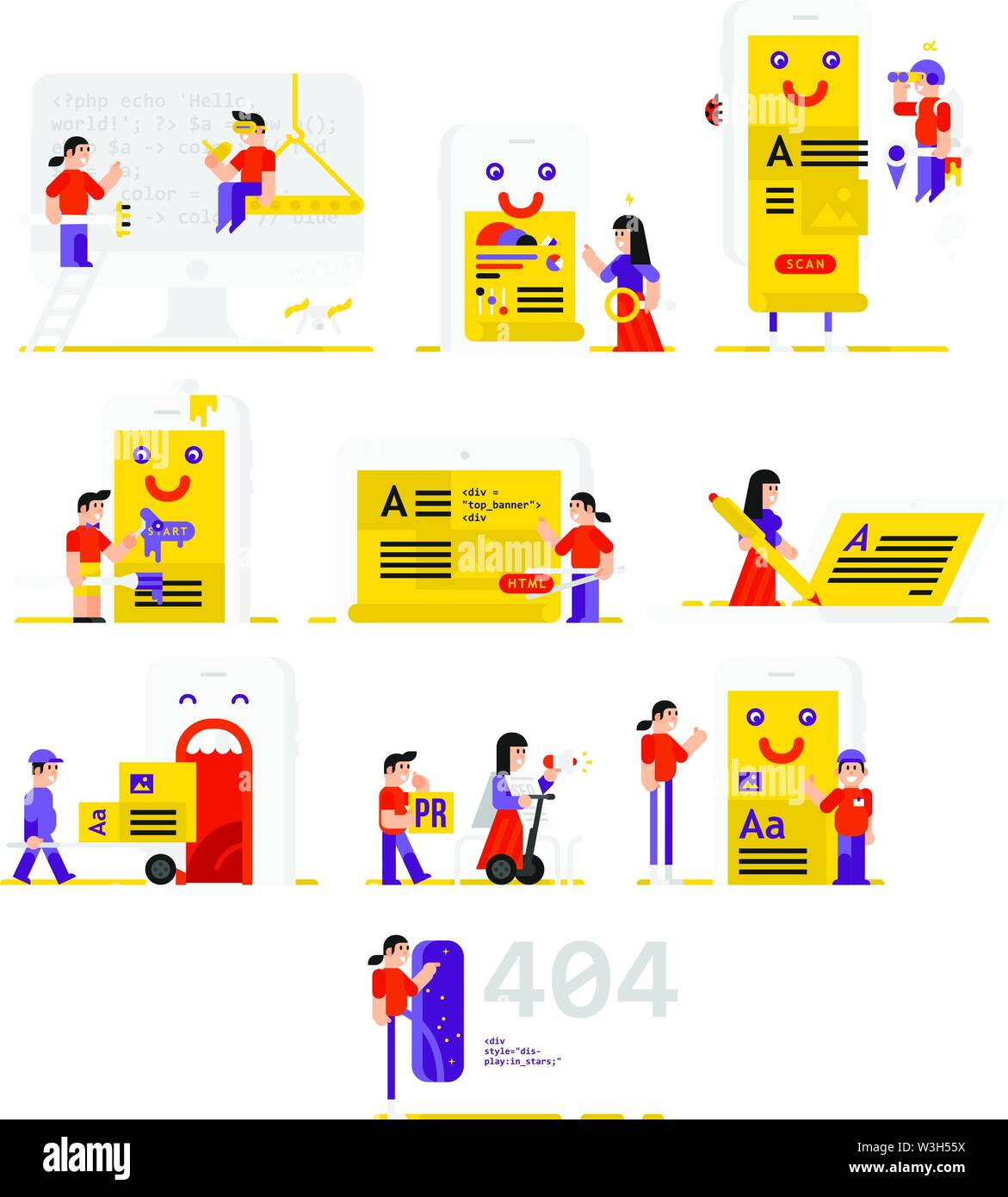 A group of people of different professions on a white background ...