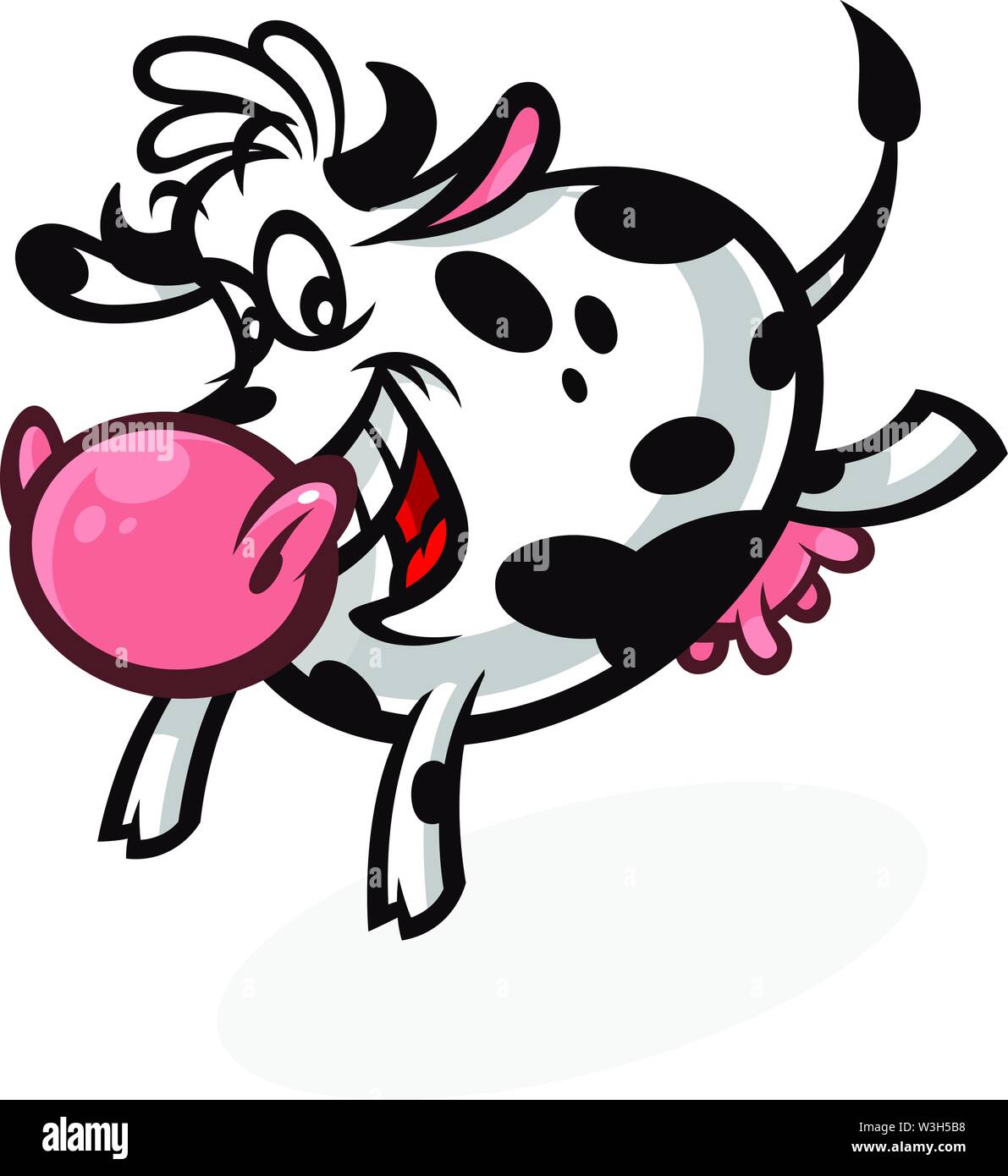 Cartoon cute cow. Emblem for printing. The running cow. Image is ...