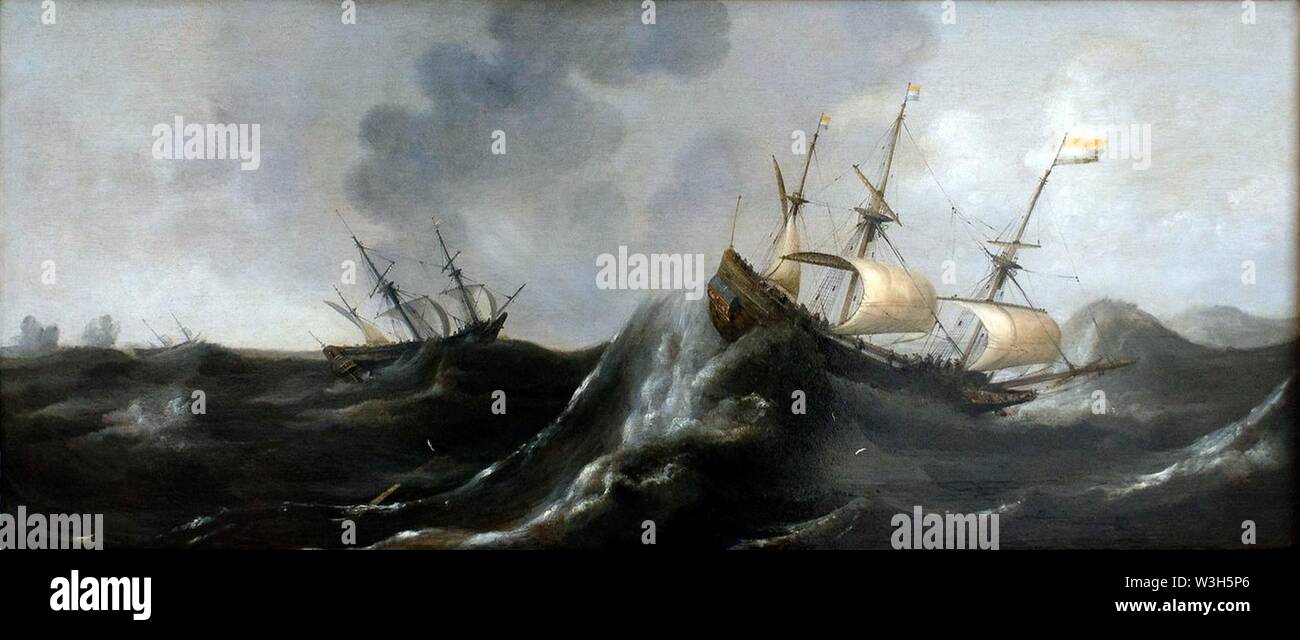 Claes Claesz Wou Trois vaisseaux sur une mer démontée Stock Photo - Alamy