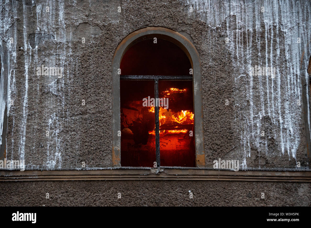 Berlin, Germany. 16th July, 2019. Flames can be seen inside the ...