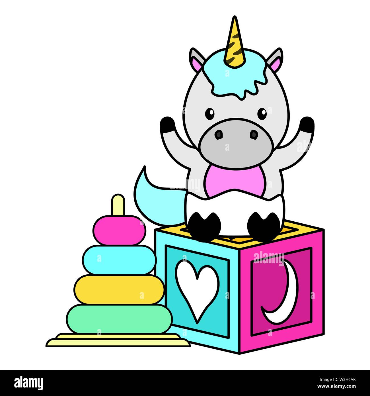 cute little unicorn with rings and block Stock Vector Image & Art - Alamy