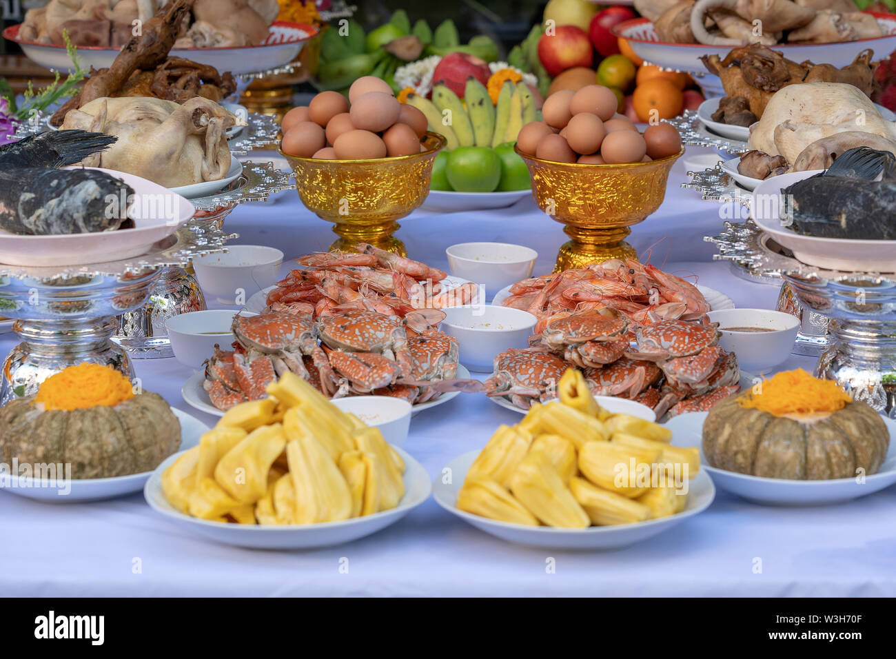Sacrificial offering food for pray to god and memorial to ancestor ...