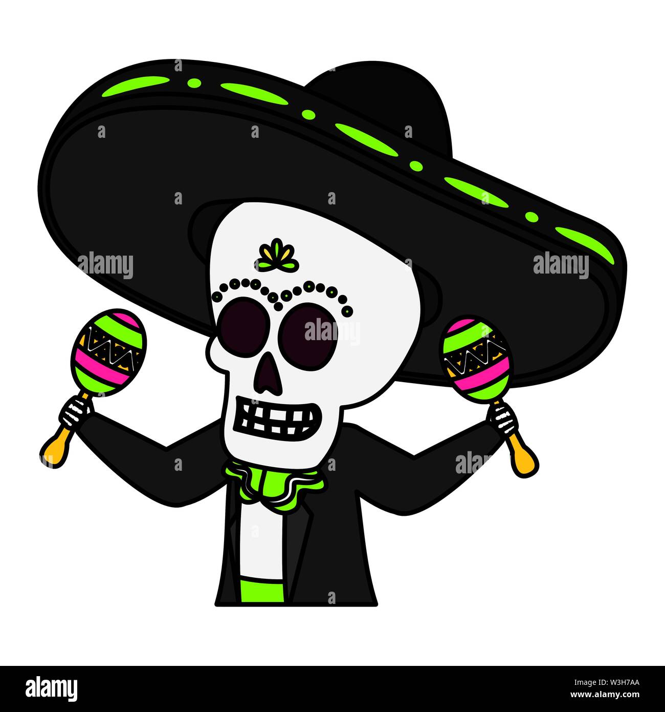 skeleton mariachi with hat maracas viva mexico Stock Vector Image & Art ...
