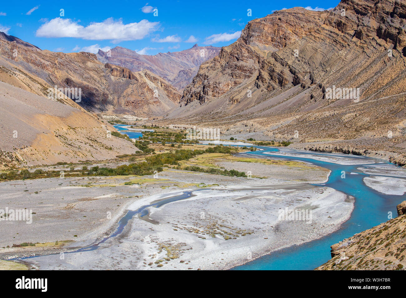 Himalayan mountain landscape along Leh to Manali highway in India. Blue ...