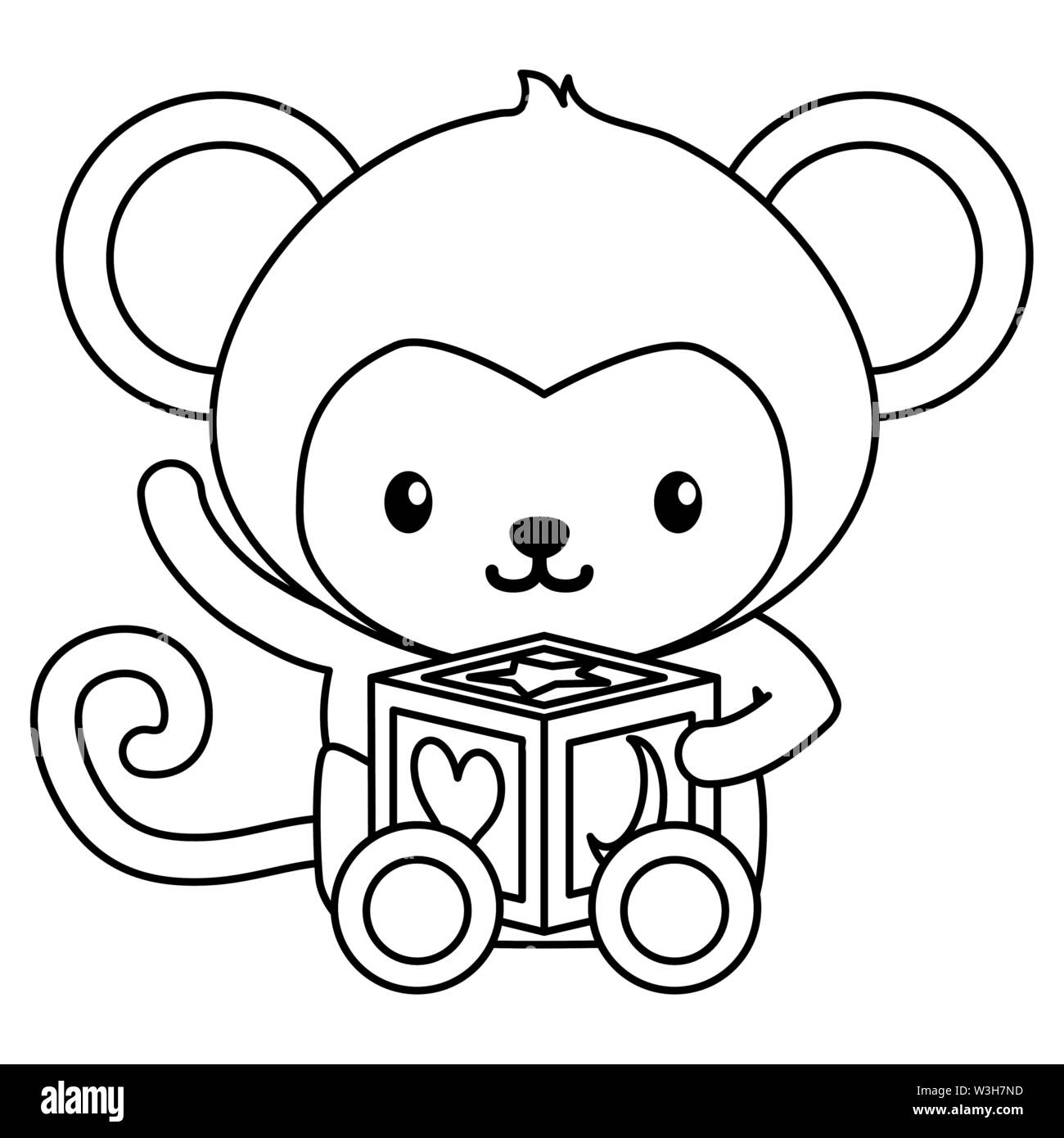 cute little monkey with block baby character Stock Vector Image & Art ...