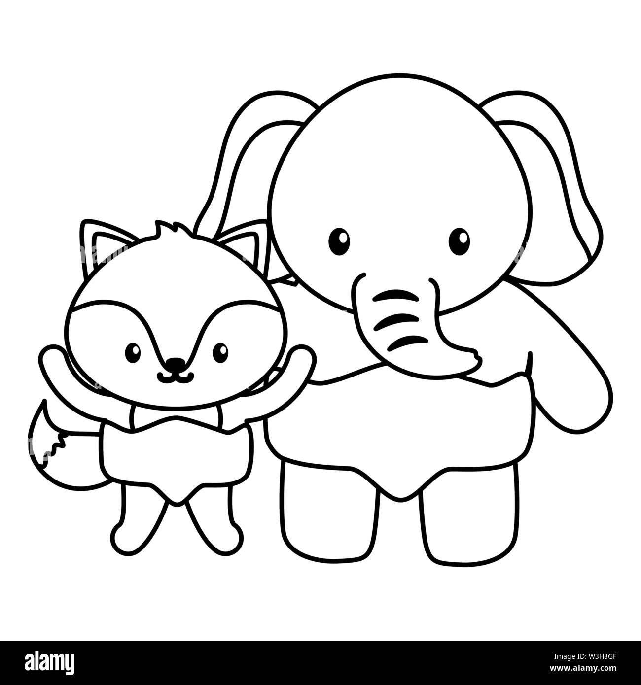 cute little elephant with fox babies characters Stock Vector Image ...