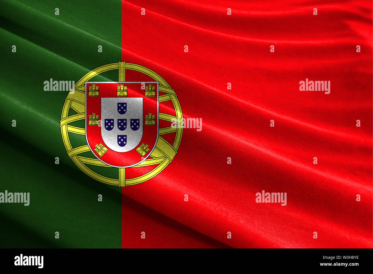 Realistic flag of Portugal on the wavy surface of fabric Stock Photo ...