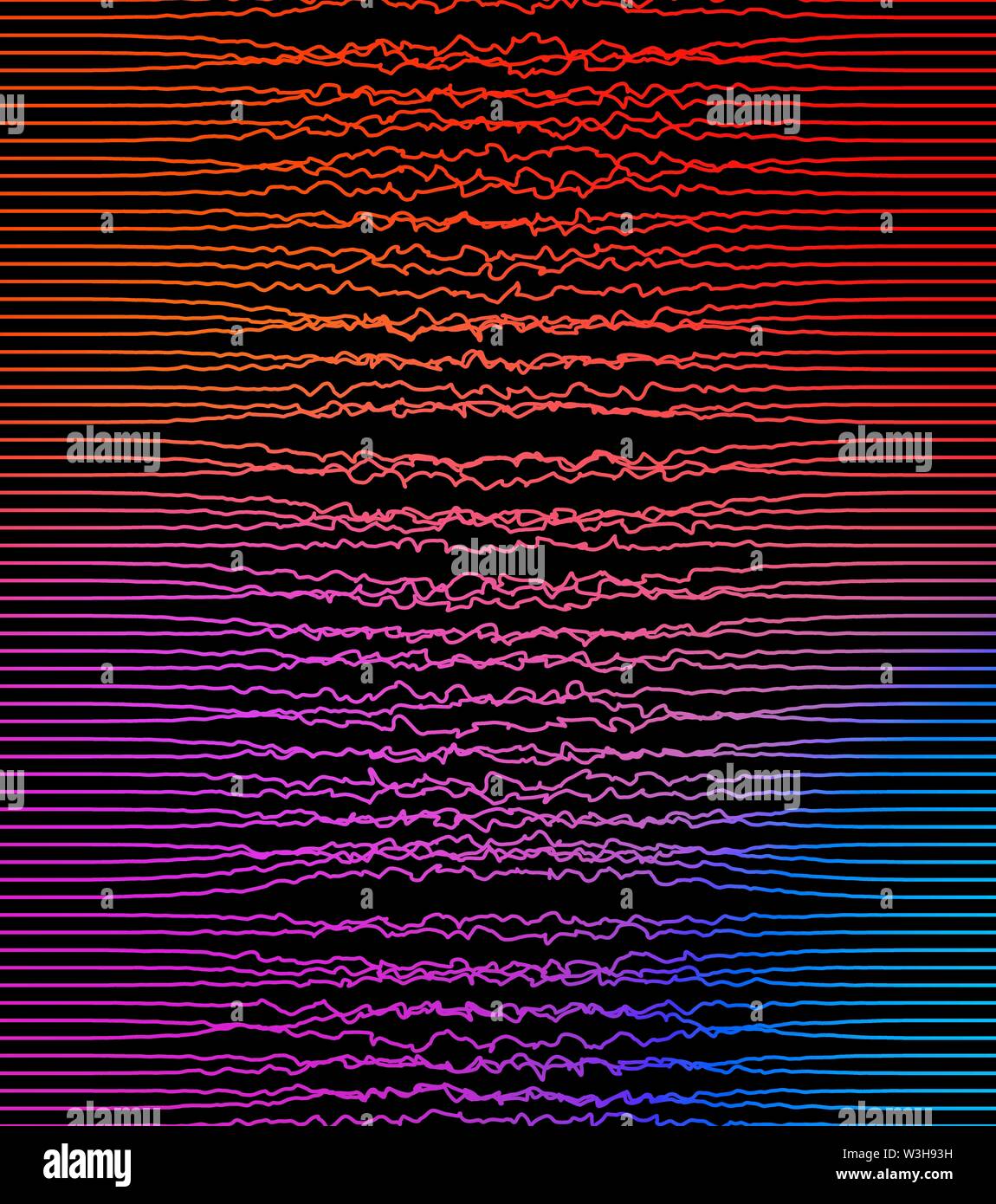 Colorful sound waves, curved lines. Print. Gradient pink narrow stripes ...