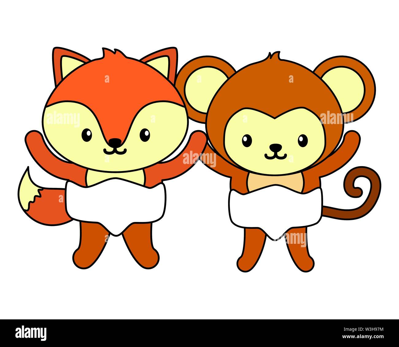 cute little monkey and fox characters Stock Vector Image & Art - Alamy