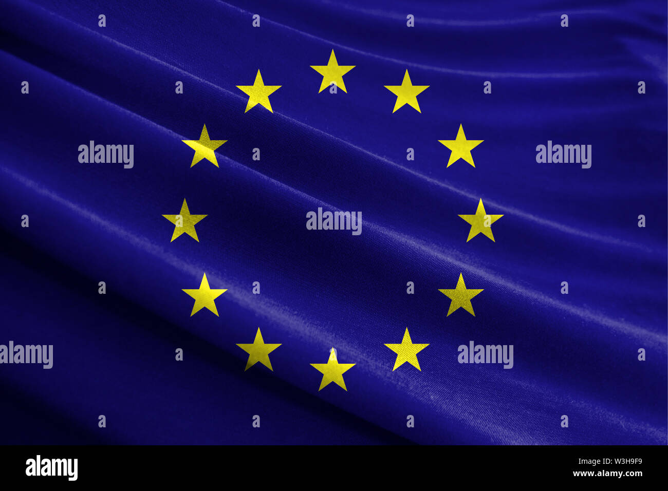 Realistic flag of European Union on the wavy surface of fabric Stock ...