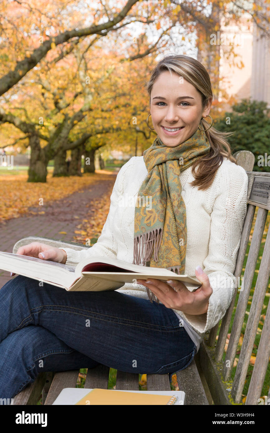 Beautiful, happy, smiling, female woman college university student ...