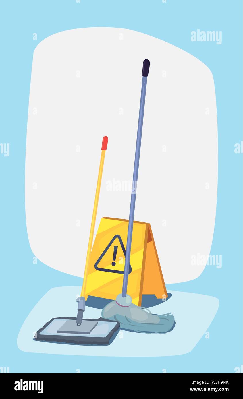 mop and warning board cleaning products and supplies vector ...