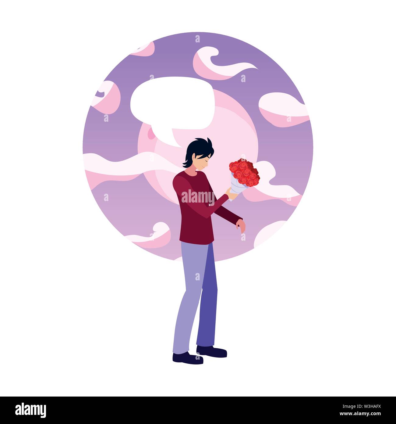 man holding bouquet flower in the night vector illustration Stock ...