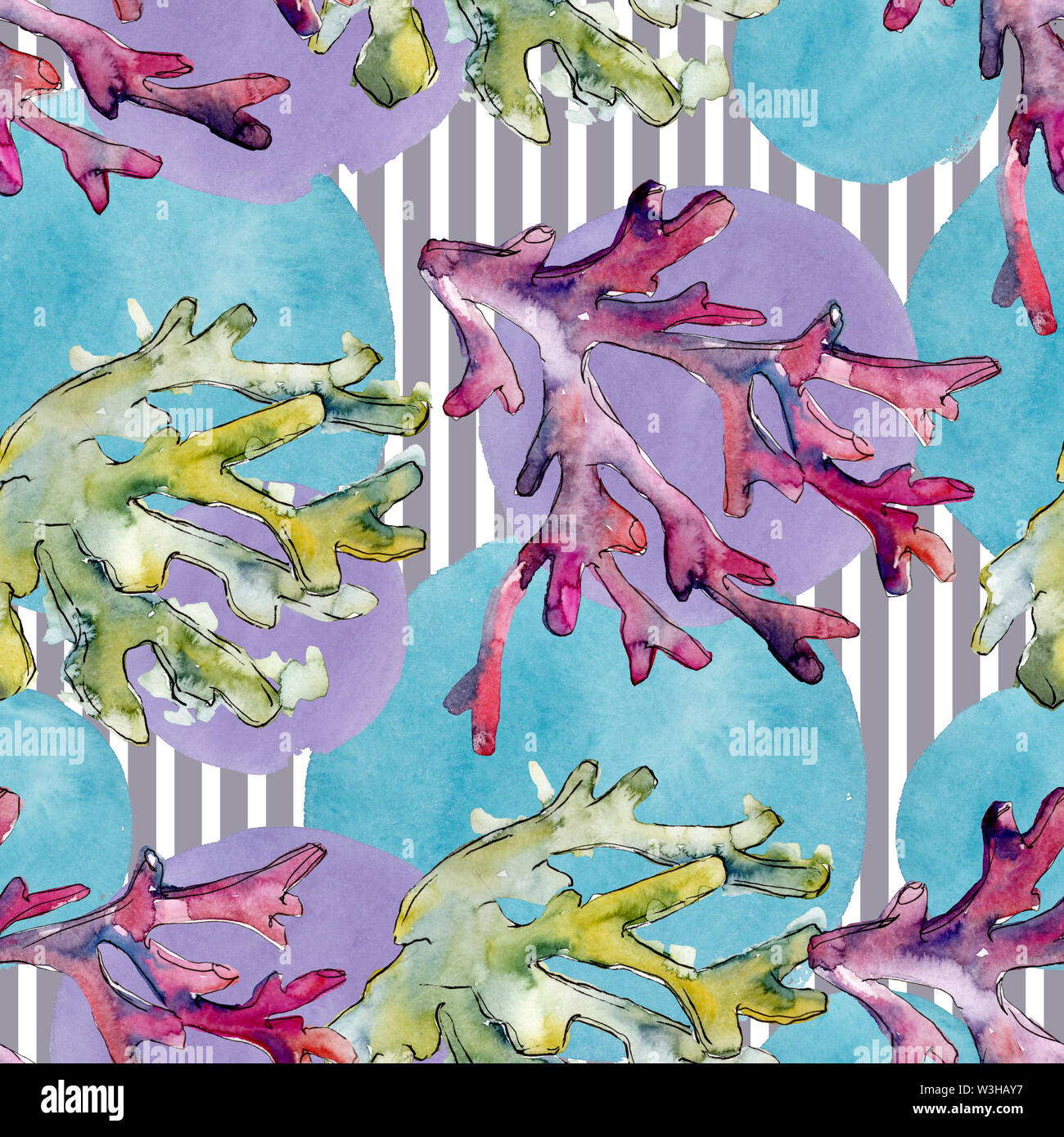 Colorful aquatic underwater nature coral reef. Watercolor background ...